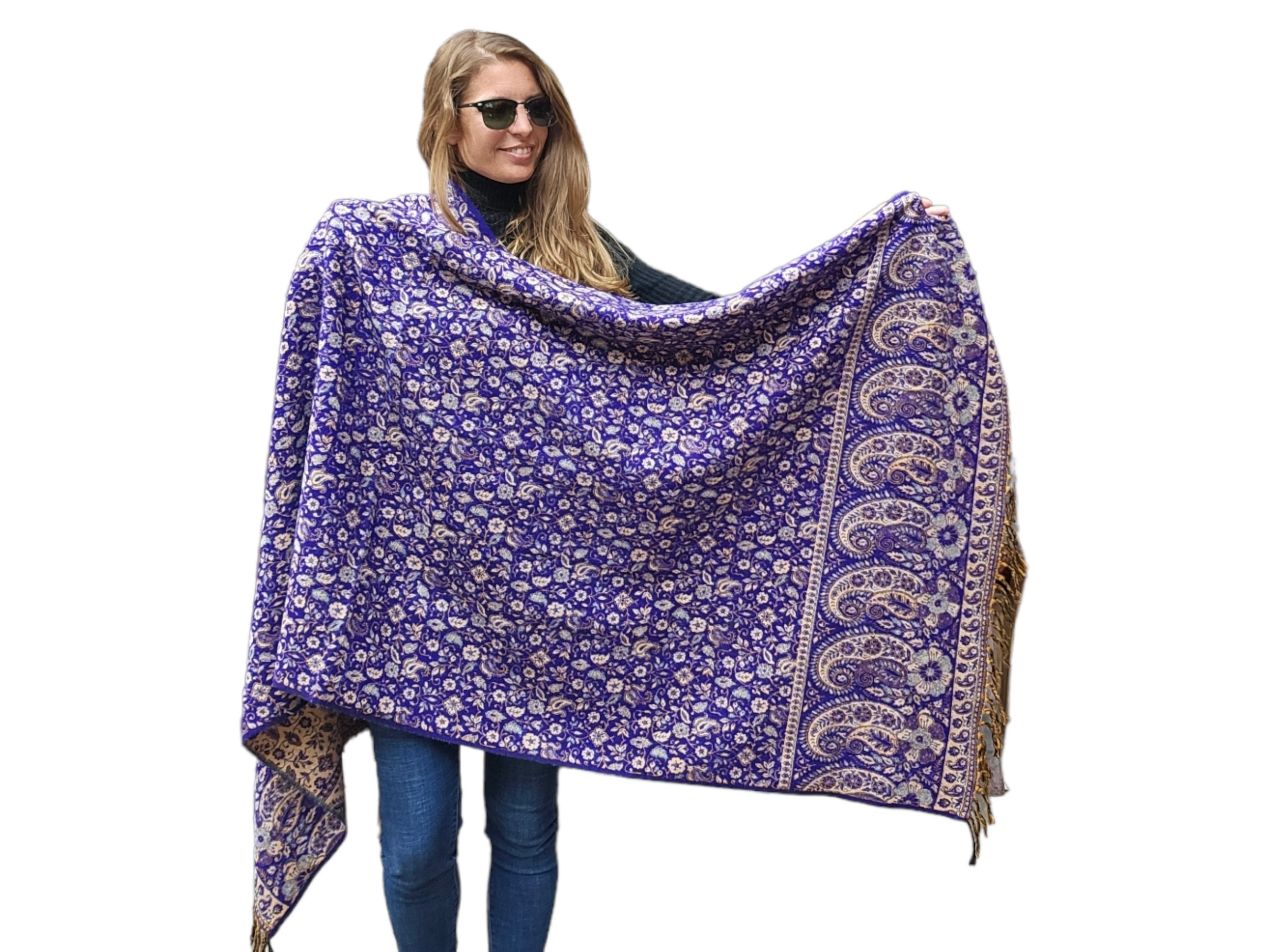200x87 Cm, Handloomed Himalayan Yak Woolen and Cotton Mix Shawl, Warm ...