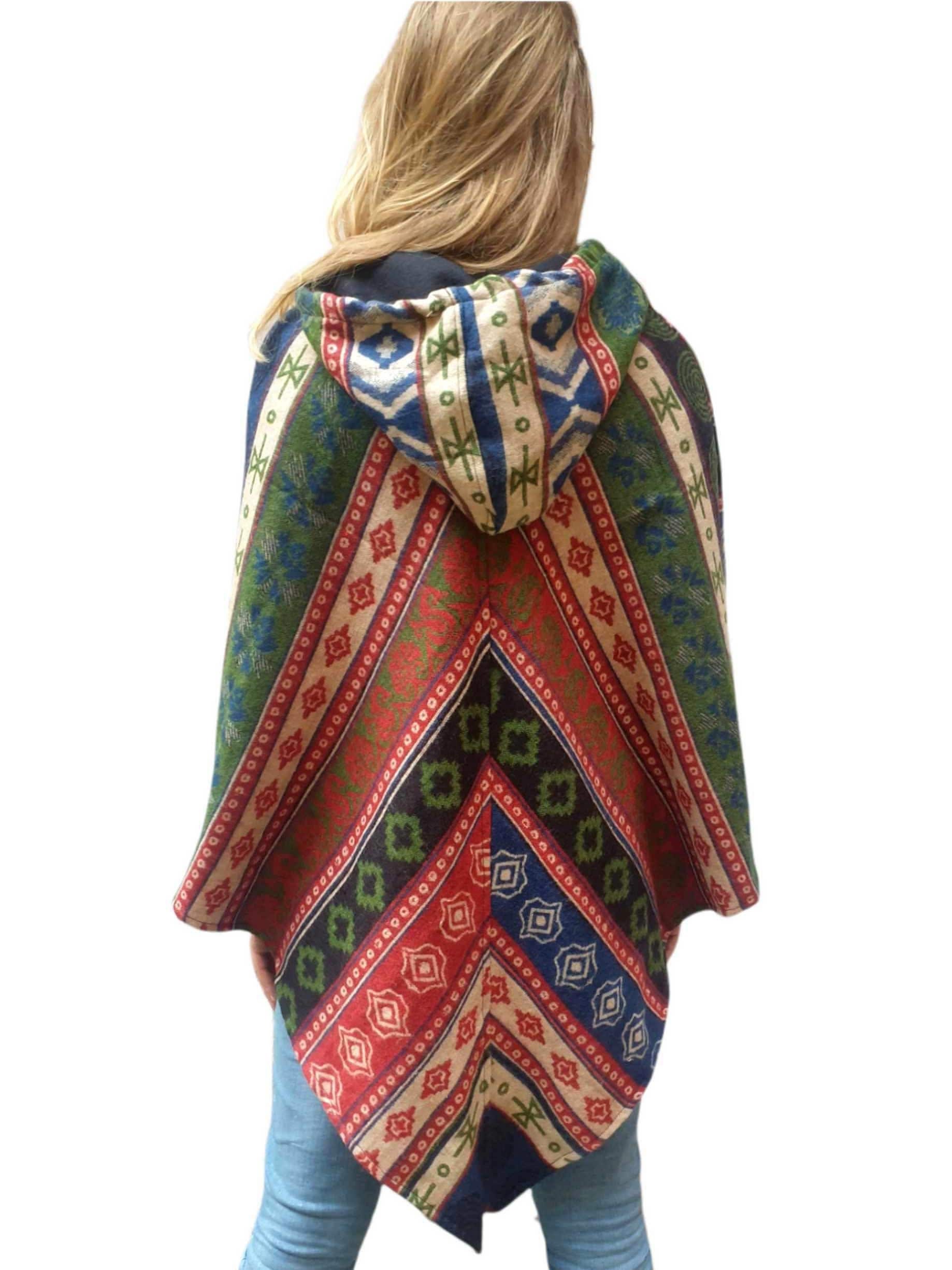 Handloomed Himalayan Yak Woolen and Cotton Mix Poncho, Very Warm and ...