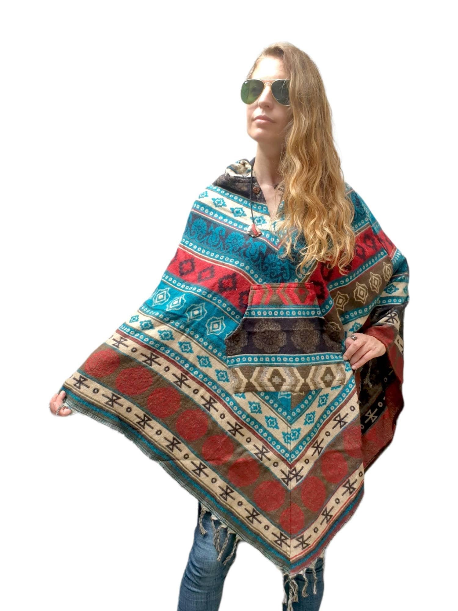 Handloomed Himalayan Yak Woolen and Cotton Mix Poncho, Very Warm and ...