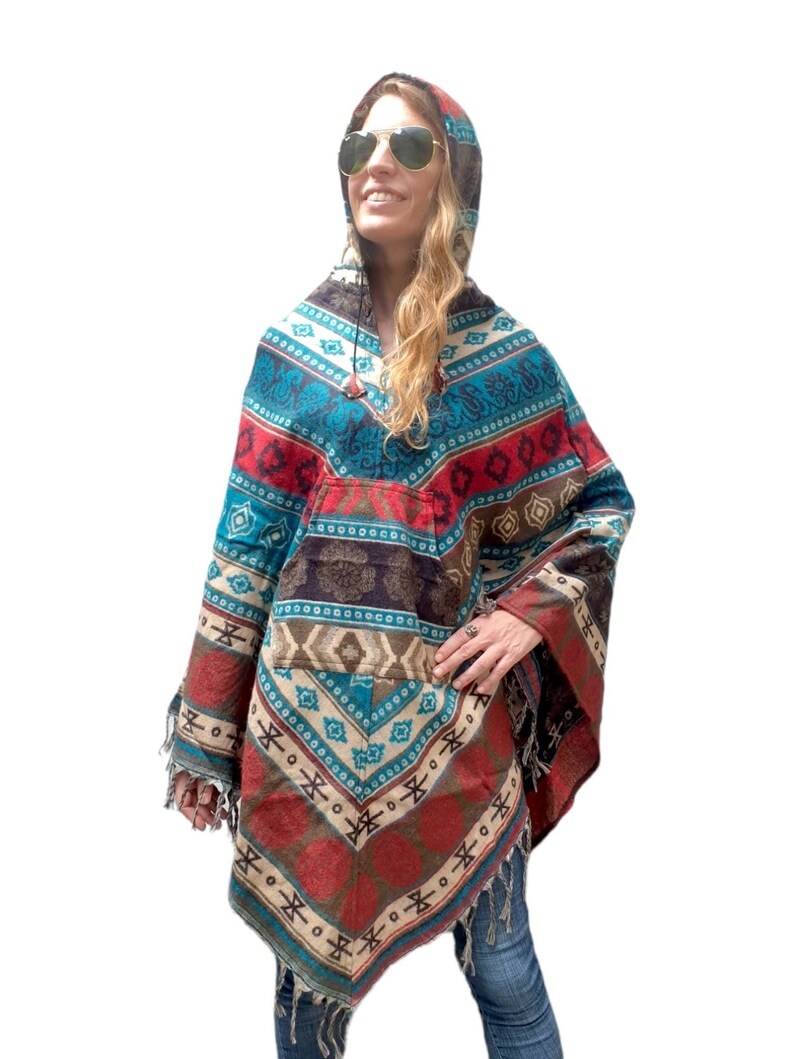 Handloomed Himalayan Yak Woolen and Cotton Mix Poncho, Very Warm and ...