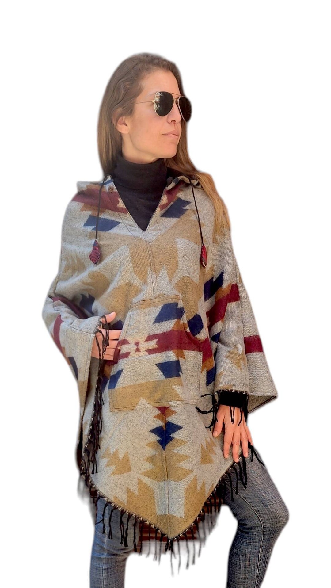 Handloomed Himalayan Yak Woolen and Cotton Mix Poncho, Very Warm and ...