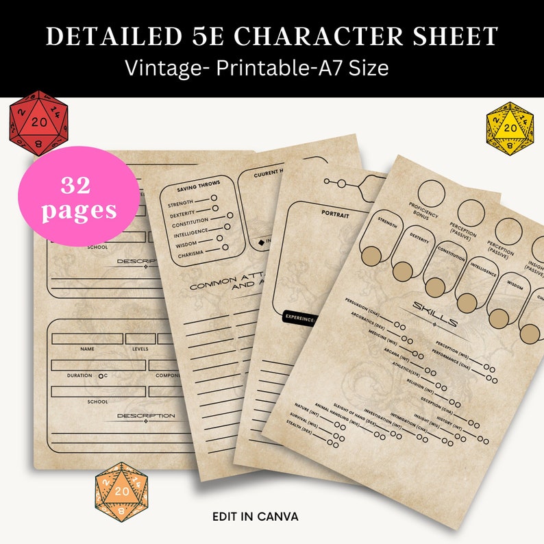 Printable Dnd Character Journal, 5e Character Sheet, Dnd Character ...