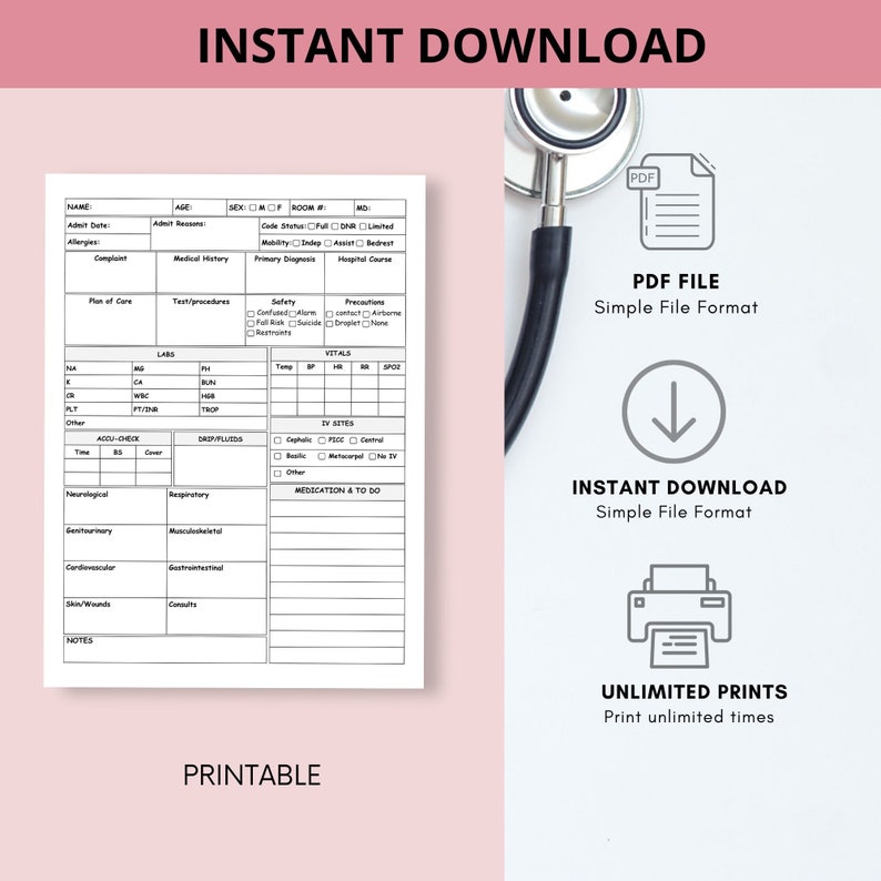 Nurse Brain Sheet, Nursing Report Sheet, Med Surg Nurse Report Sheet ...