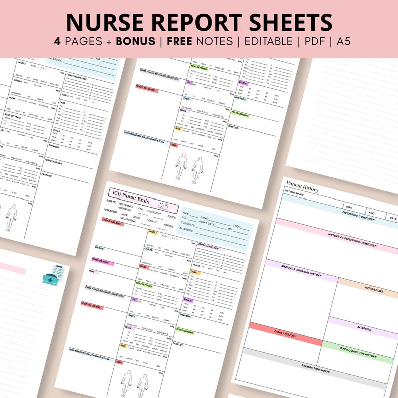 ICU Nurse Report Sheet: Patient Assessment Template (digital Download ...