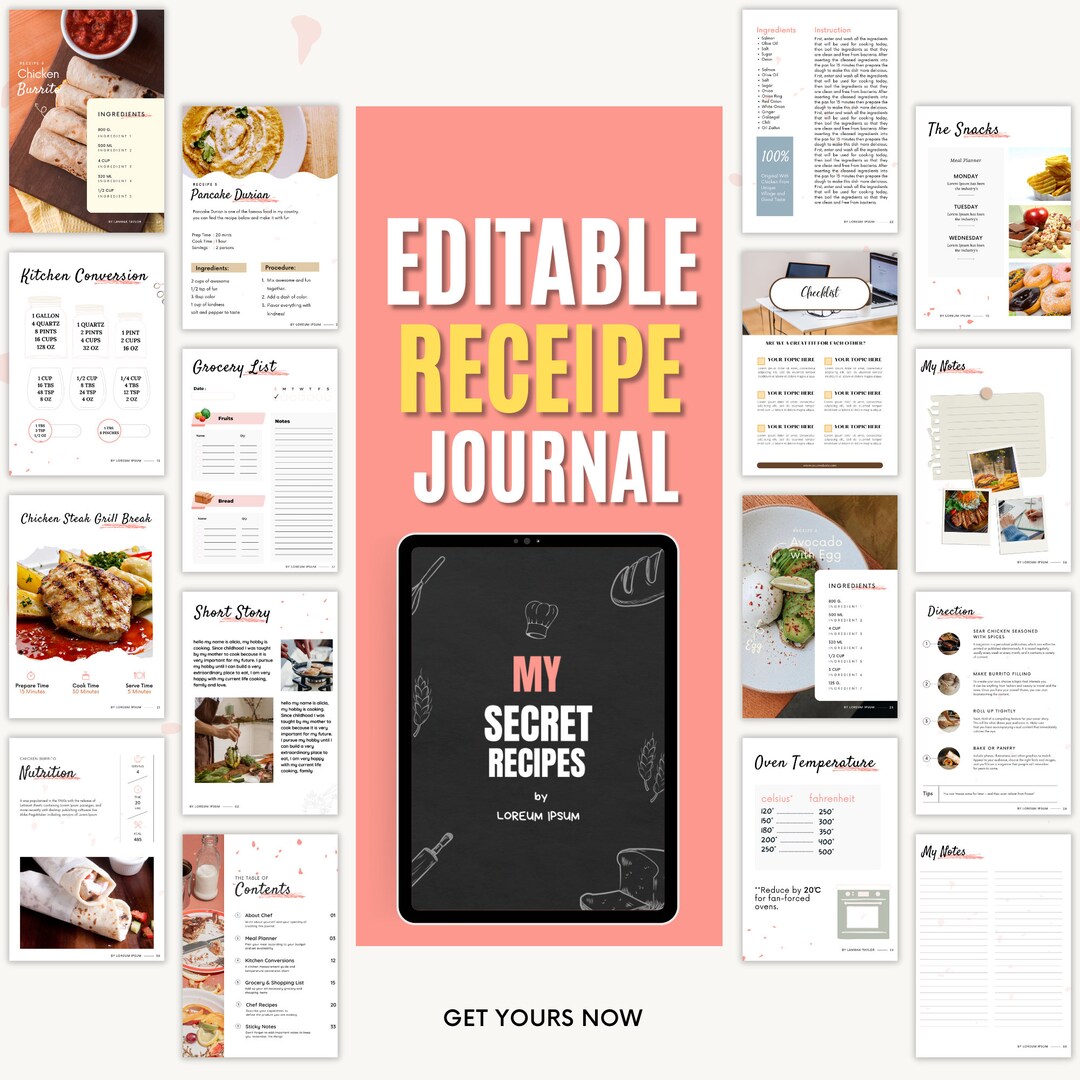 Editable Custom Recipe Book, Digital Cookbook, Editable Recipe Card ...