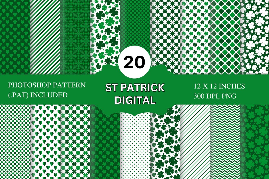St Patricks Digital Paper Pack - Printable Graphic Design Patterns ...