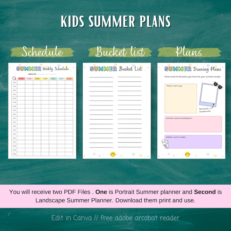Summer Planner Bundle 2024: Kids Chore Chart, Checklist (digital ...