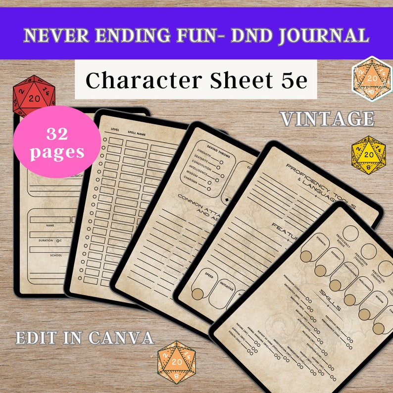Minimal Dnd Character Sheet, Dnd Player Gift, 32 Pages - Etsy