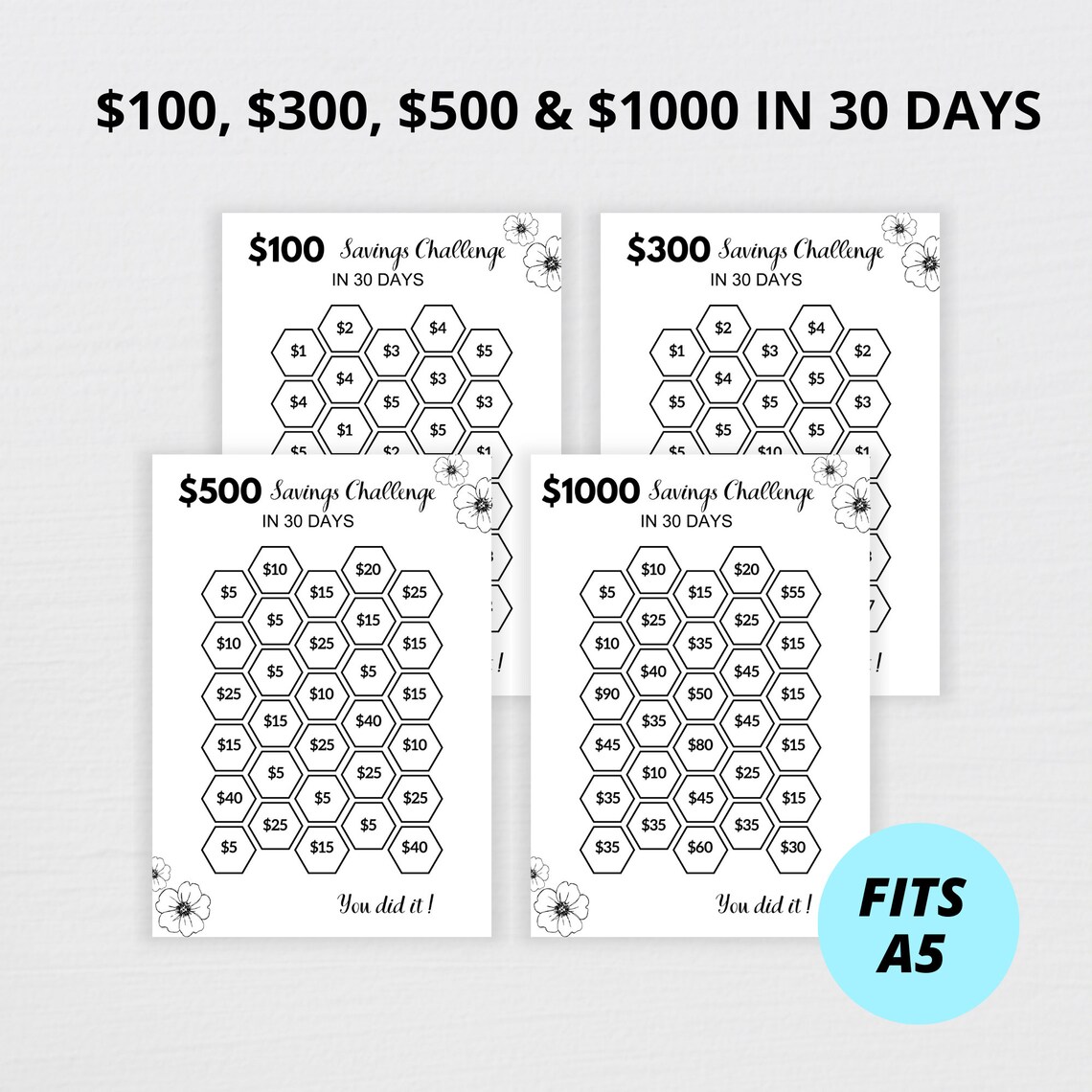 Mini Savings Challenge Printable, Savings Challenge Bundle A5 Savings ...