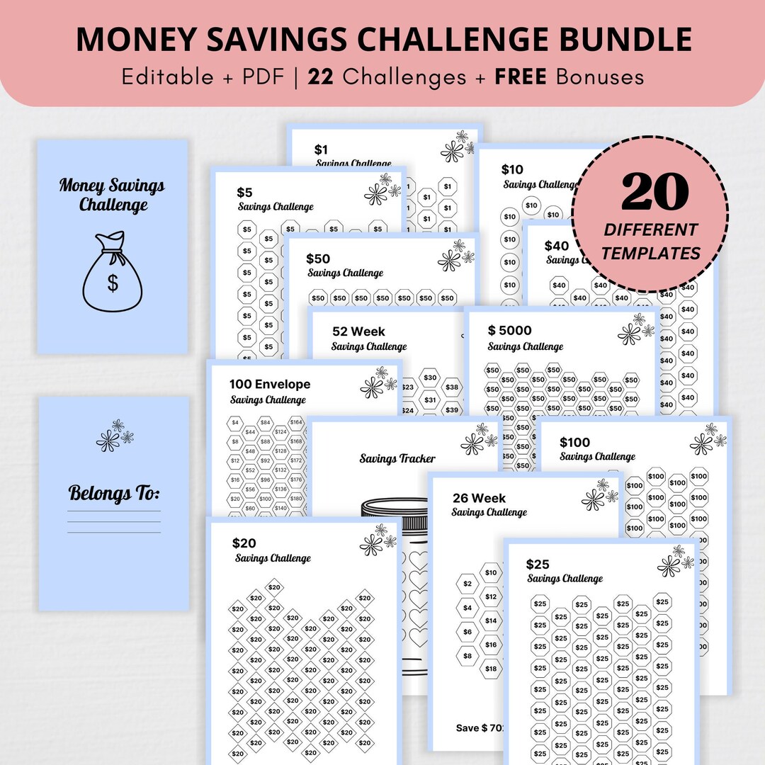 Money Saving Challenge Printables: Savings Tracker Bundle (digital ...