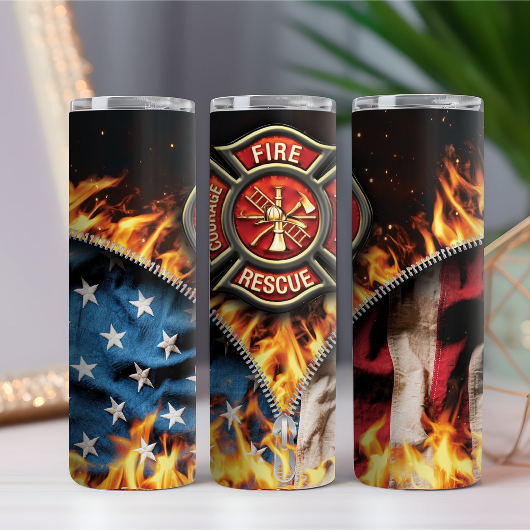 Firefighters USA Flag 20oz Skinny Tumbler Wrap Sublimation Design ...