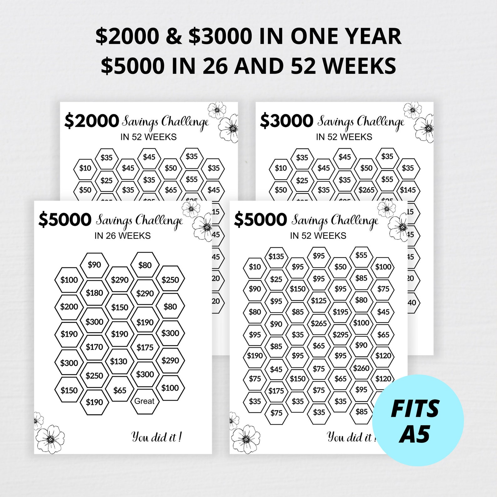 Mini Savings Challenge Printable, Savings Challenge Bundle A5 Savings ...