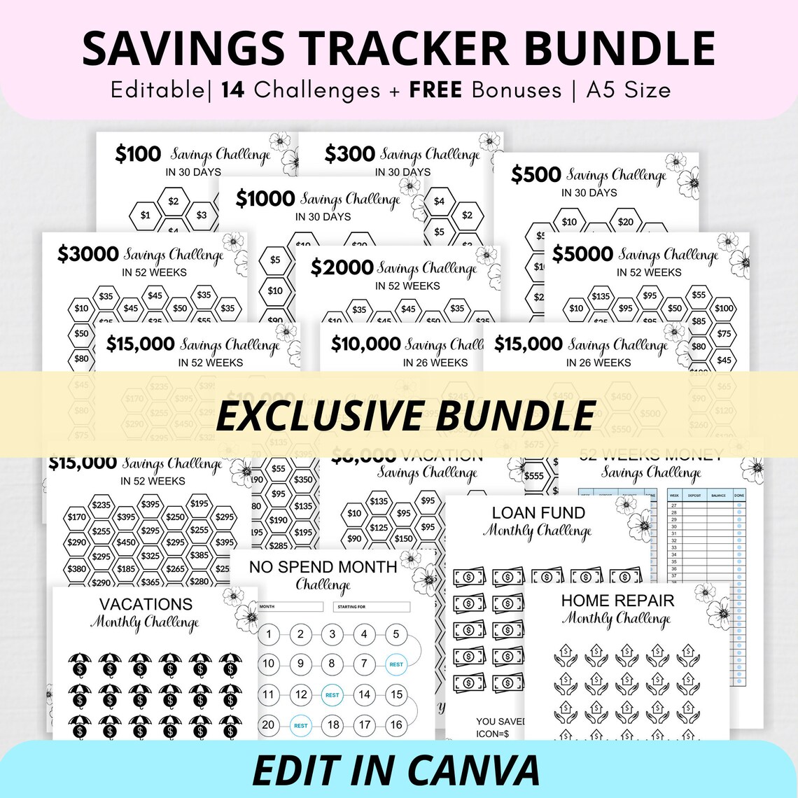 Mini Savings Challenge Printable, Savings Challenge Bundle A5 Savings ...