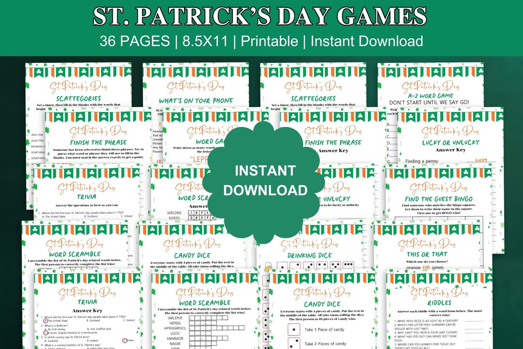 St Patricks Day 21-game MEGA BUNDLE, Fun St. Patrick's Day Party Games ...