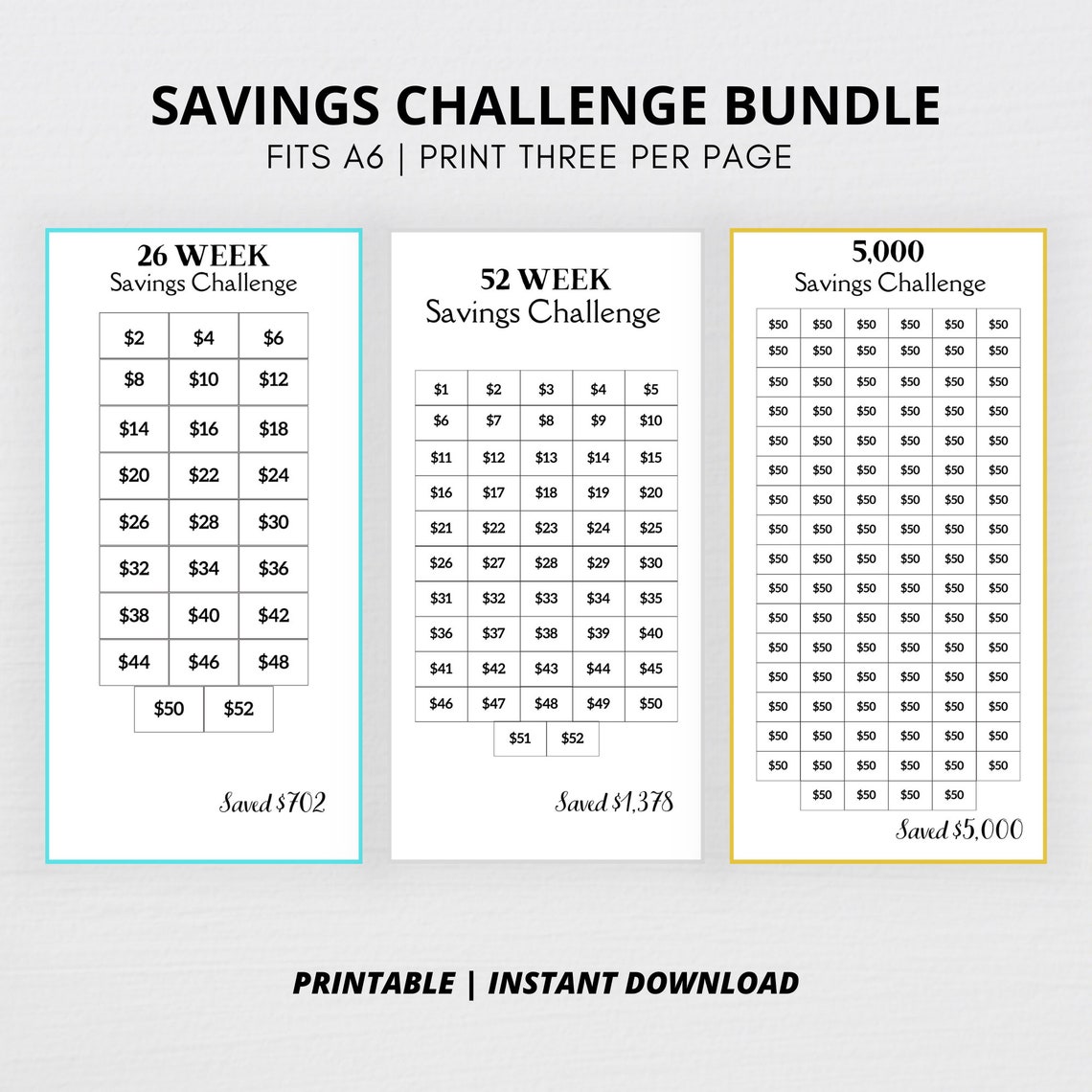 Mini Savings Challenge Printable, Savings Challenge Bundle A6 Savings ...
