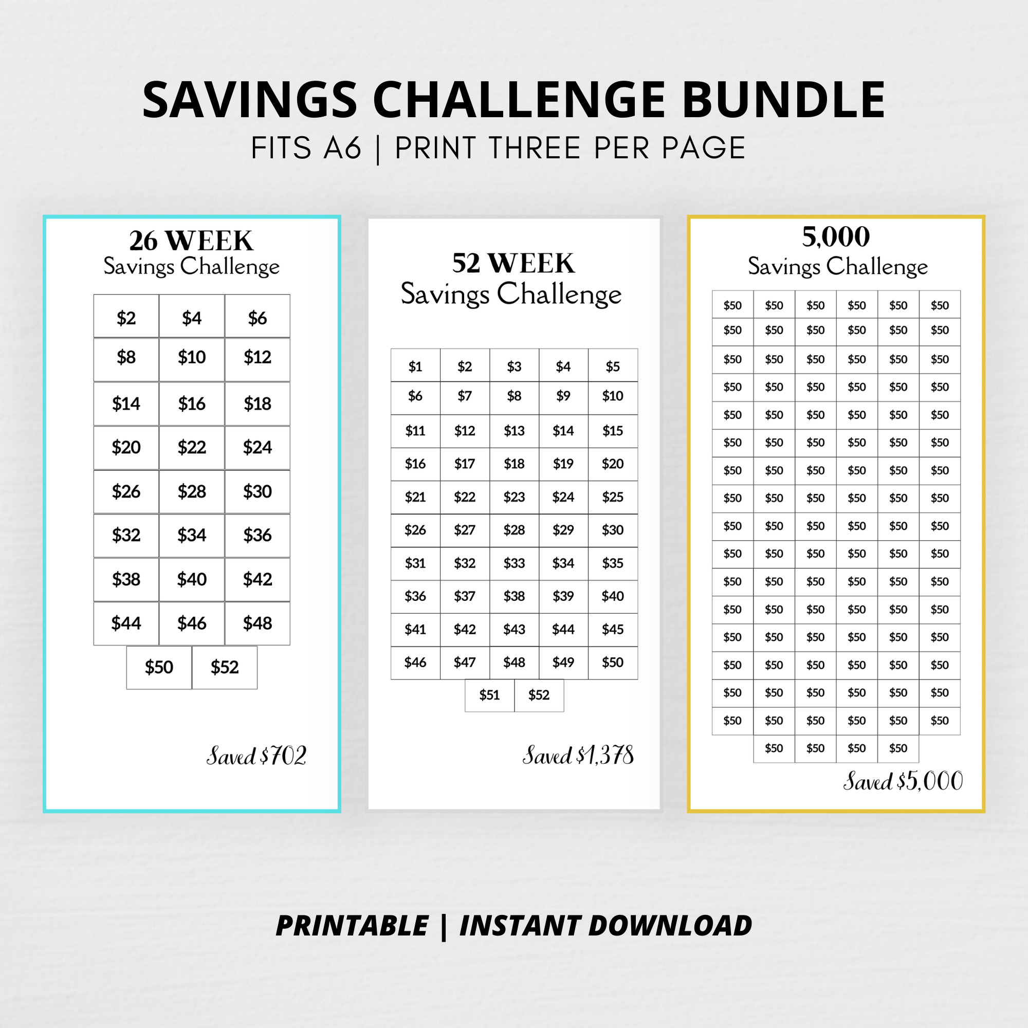 Mini Savings Challenge Printable, Savings Challenge Bundle A6 Savings ...