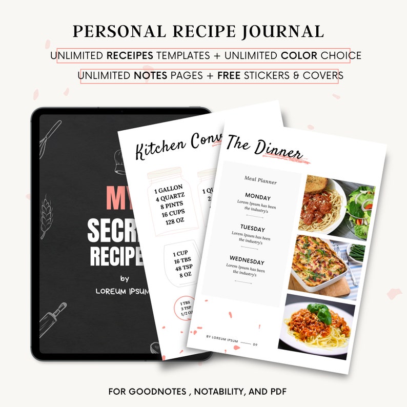 Digital Recipe Book for Goodnotes, Notability, Digital iPad Recipe ...