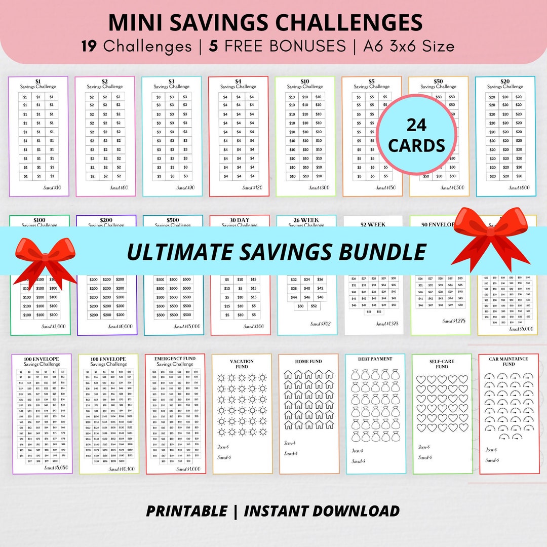 Mini Savings Challenge Printable, Savings Challenge Bundle| A6 Savings ...