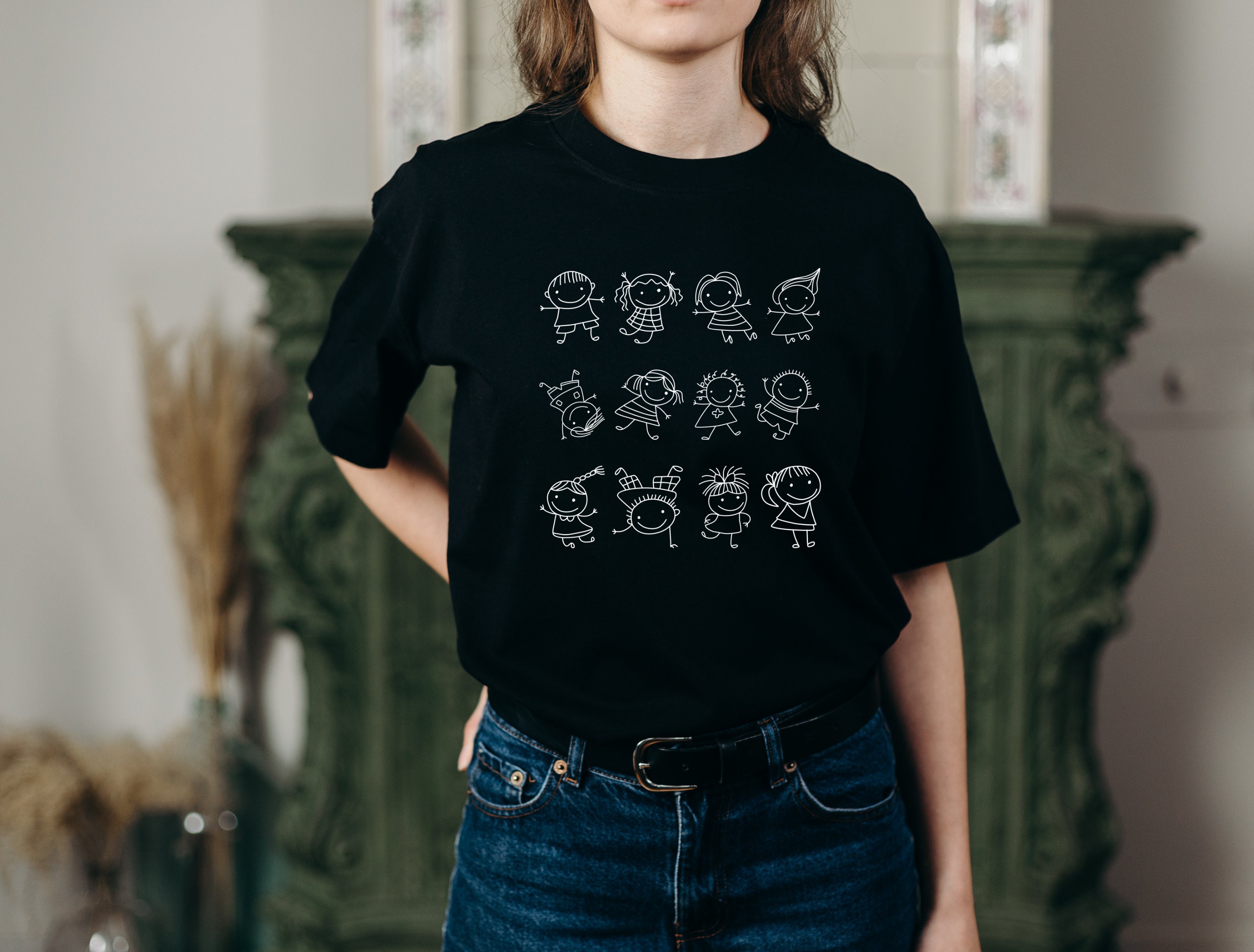 Hand-drawn Stick Figure T-shirt, Custom Stick Figure Artwork, Creative ...