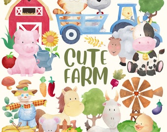 Farm Animal Nursery Clipart, Farm Animals Watercolor Digital Clipart ...