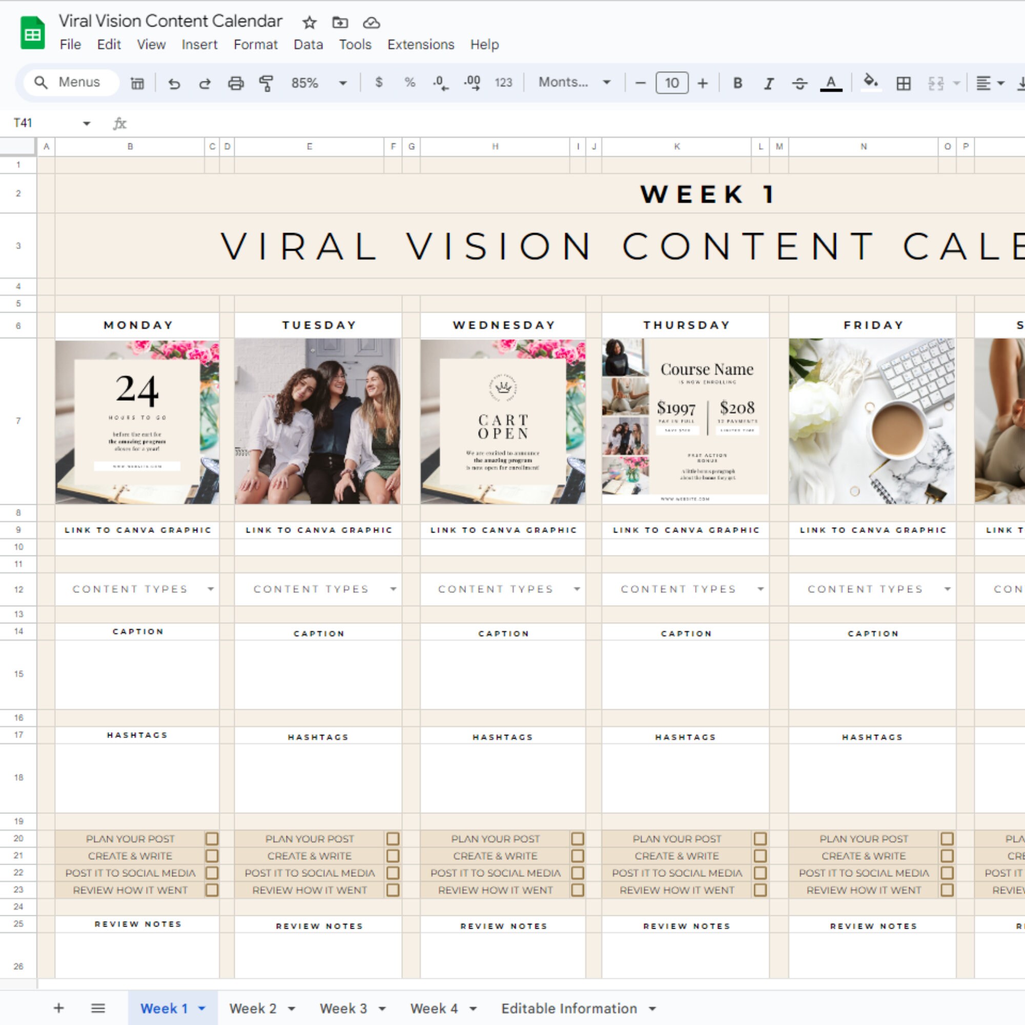 Social Media Content Planner Google Sheets Spreadsheet. Simple Daily ...
