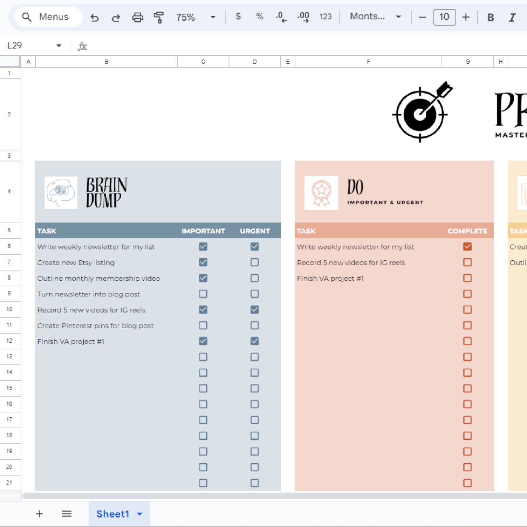 Google Sheets To-do List. Productivity Pro Decision/eisenhower Matrix ...