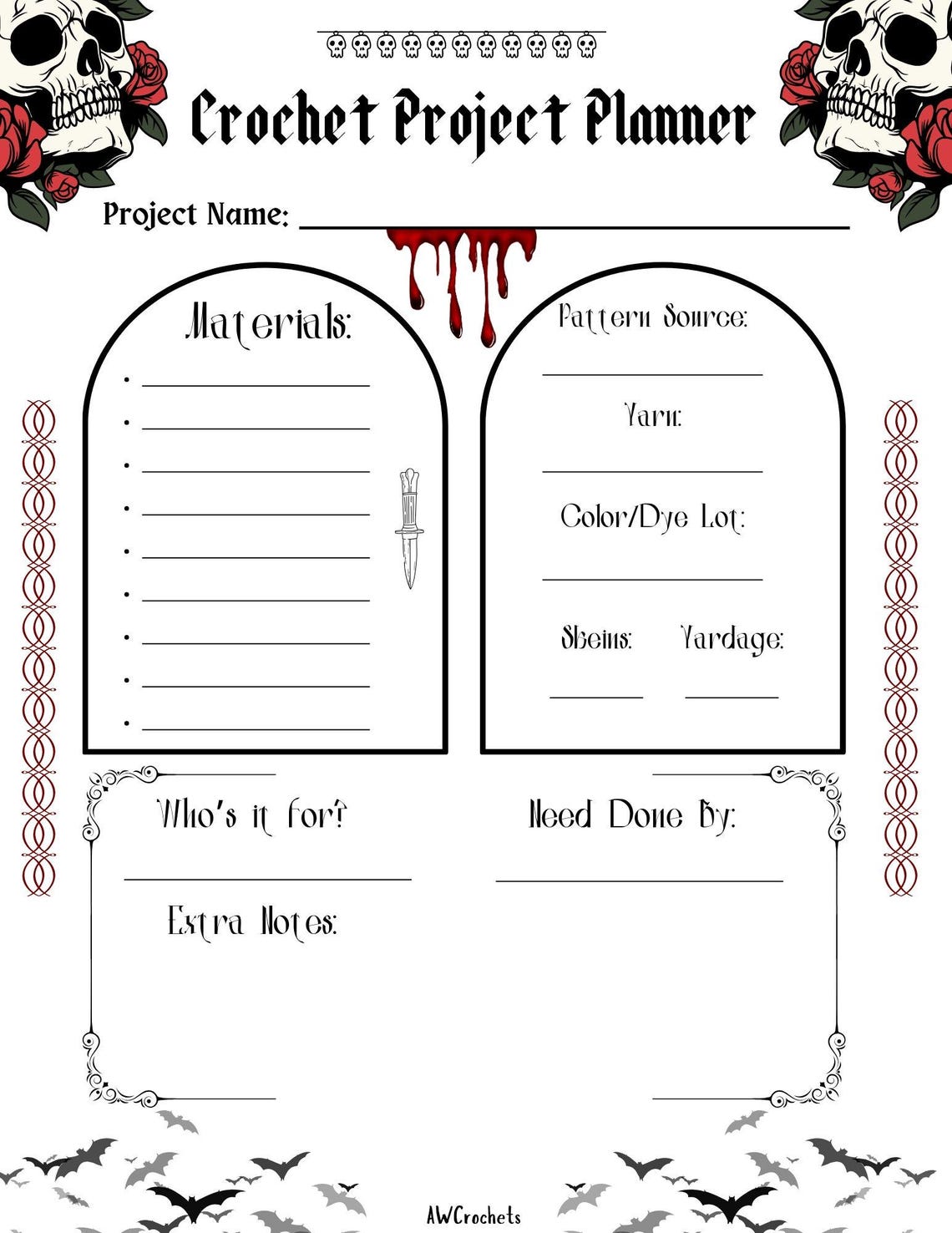 Printable Gothic Crochet Project Planner and Binder Cover / PDF - Etsy