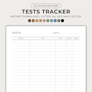 Tests Tracker, Printable, Minimal, Exams Tracker, Study Planner, Exam ...