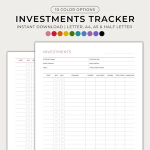 Investments Tracker, Printable, Minimal, Stocks Planner, Investments ...