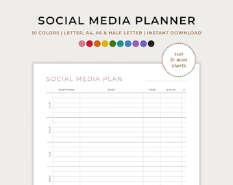 Social Media Planner, Printable, Instagram Post Tracker, Minimal ...