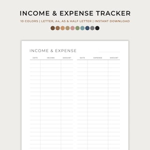 Income and Expense Tracker on One Page, Financial Planner Printable ...
