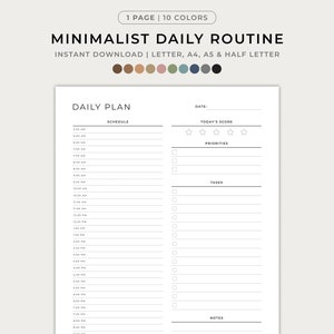 Minimalist Daily Routine, Daily Printable 8.5x11 Planner Daily Grind ...