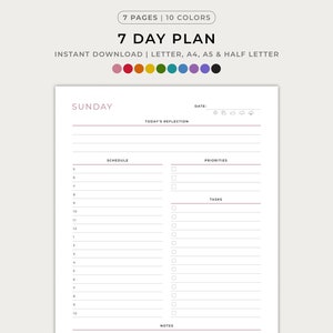 7 Day Plan, Daily Printable 8.5x11 Planner Daily Grind Planner Inserts ...