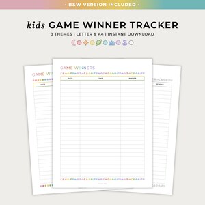 Kids Game Winner Tracker, Printable, Minimal, Kids Gaming Log, Kids ...
