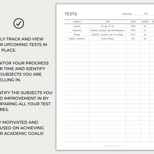 Tests Tracker, Printable, Minimal, Exams Tracker, Study Planner, Exam ...