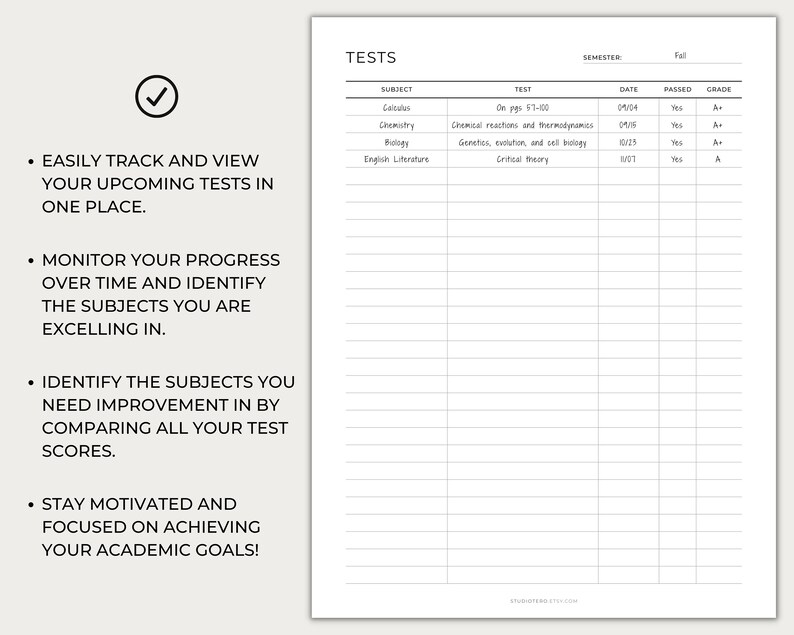 Tests Tracker, Printable, Minimal, Exams Tracker, Study Planner, Exam ...