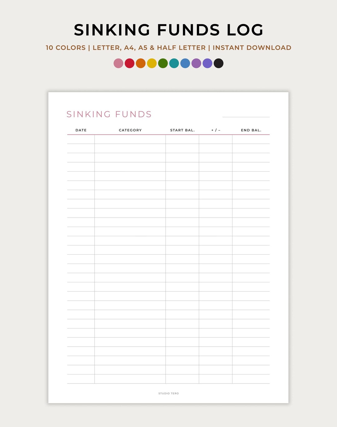 Sinking Funds Log Printable, Savings Challenge, Savings Tracker, Saving ...