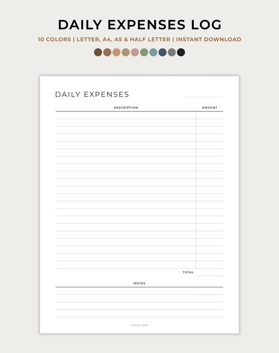 Daily Expenses Log, Expense Tracker, Spending Log, Budget Tracker ...