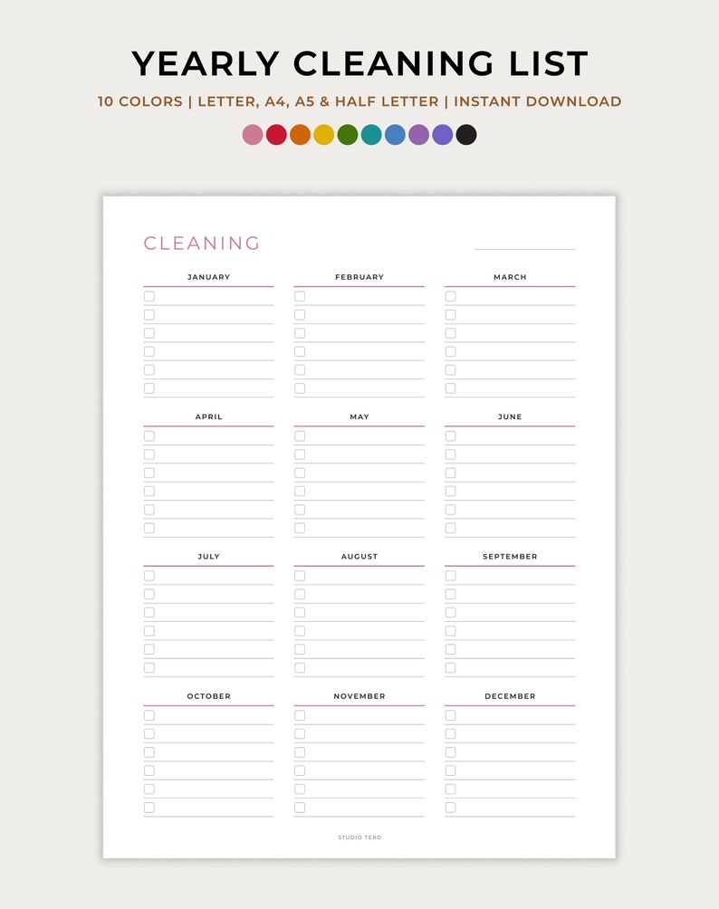 Yearly Cleaning List, Cleaning Tasks, Cleaning to Do List, Household ...