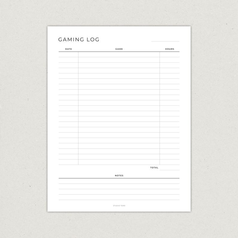 Gaming Hours Log, Gaming Log, Video Game Tracker, Video Game Hours Log ...