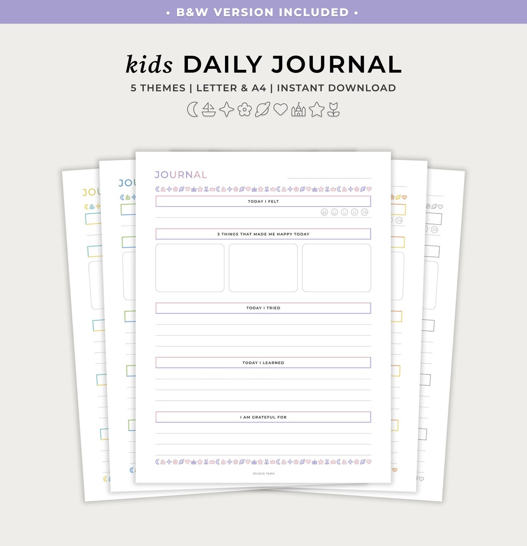 Kids Daily Journal, Printable, Minimal, Diary for Kids, Gratitude ...