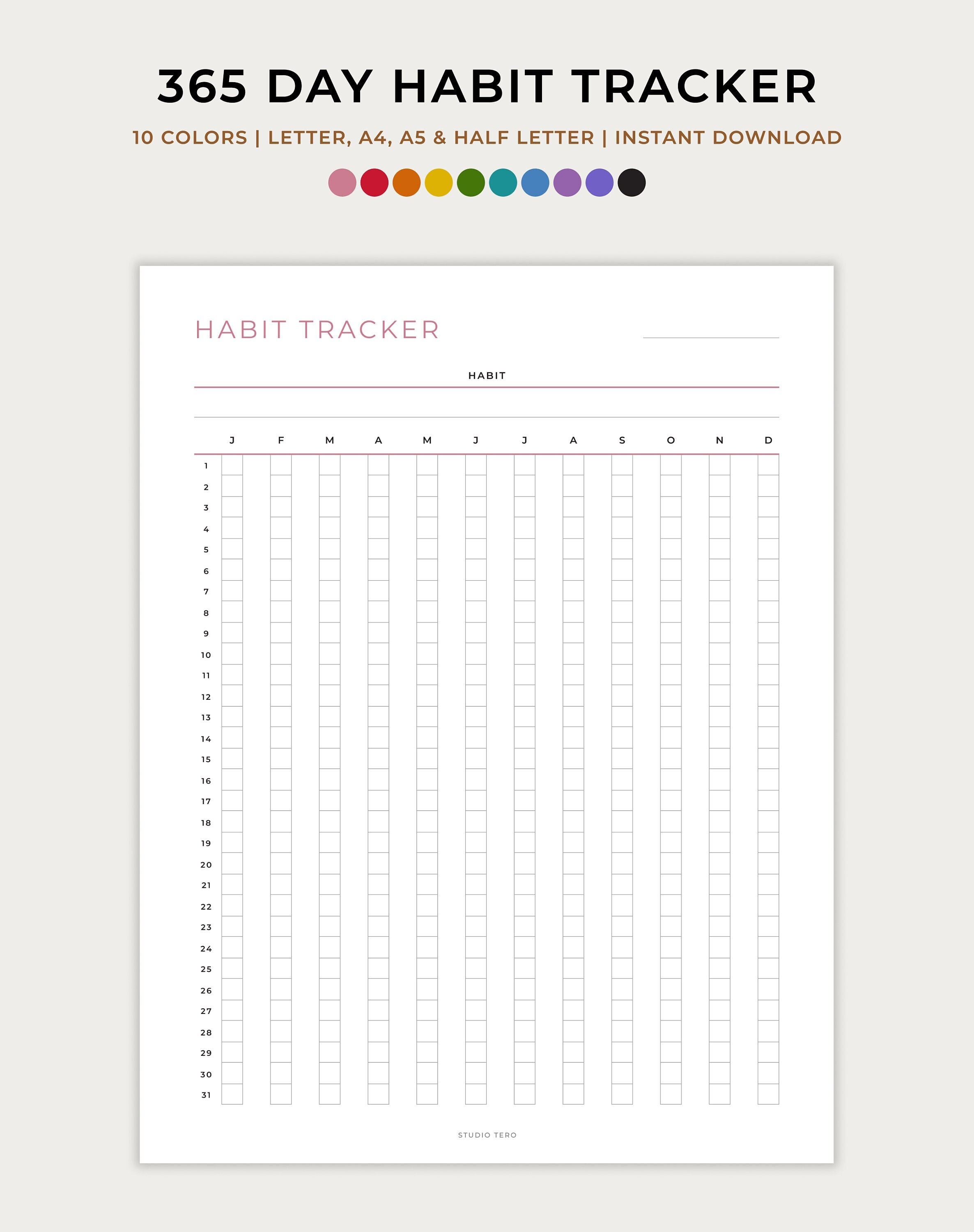 365 Day Habit Tracker, Yearly Habit Tracker, Habit Forming, Goal ...