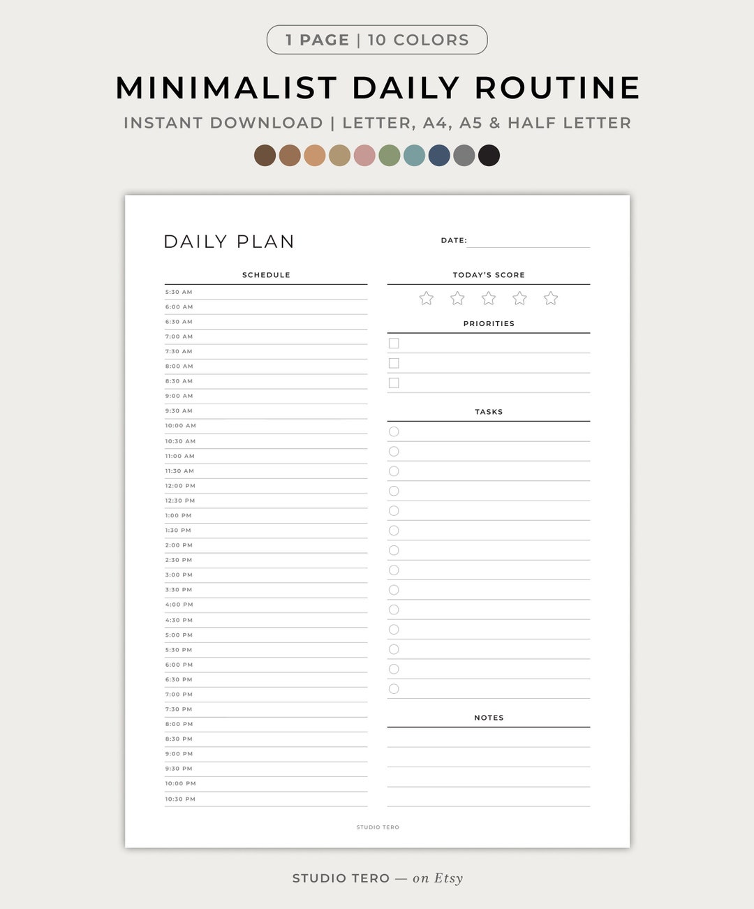 Minimalist Daily Routine, Daily Printable 8.5x11 Planner Daily Grind ...