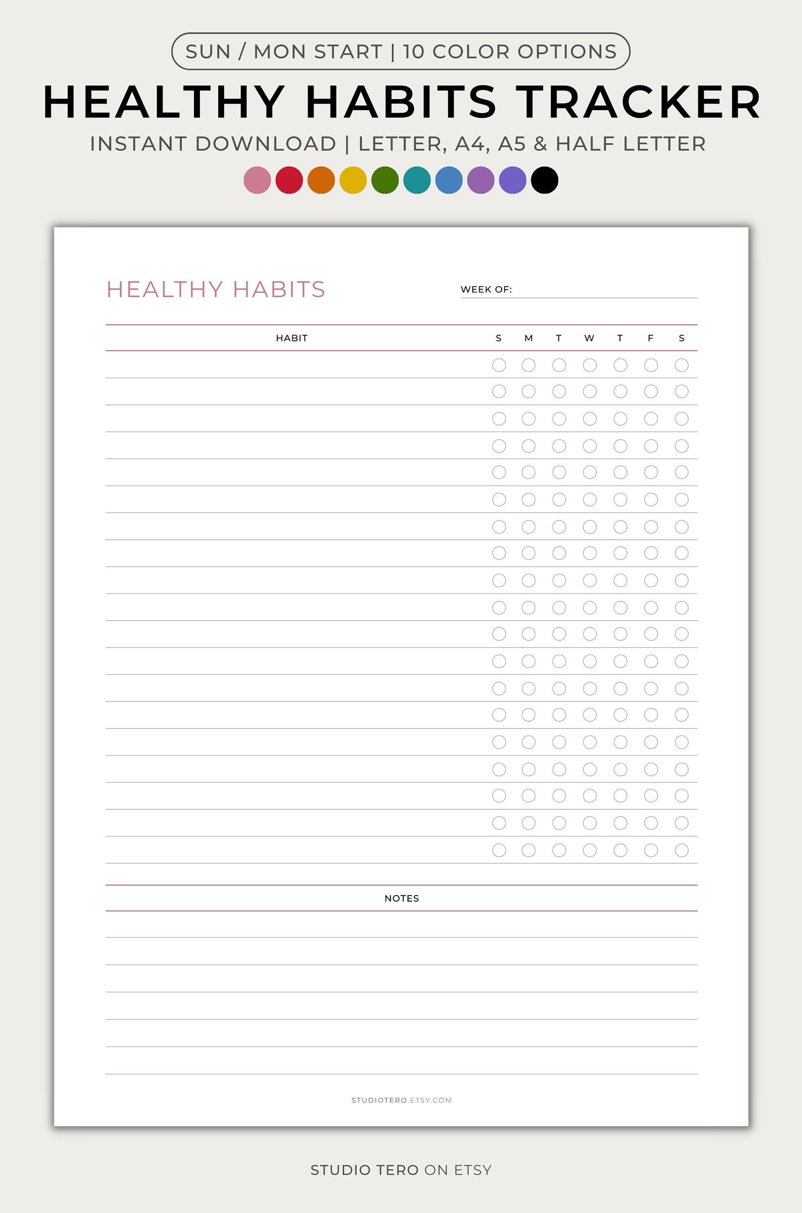 Healthy Habits Tracker, Printable, Minimal, Weekly Habit Tracker ...