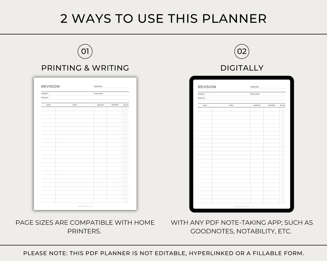 Revision Planner, Printable, Minimal, Students Study Log, Exam Planner ...