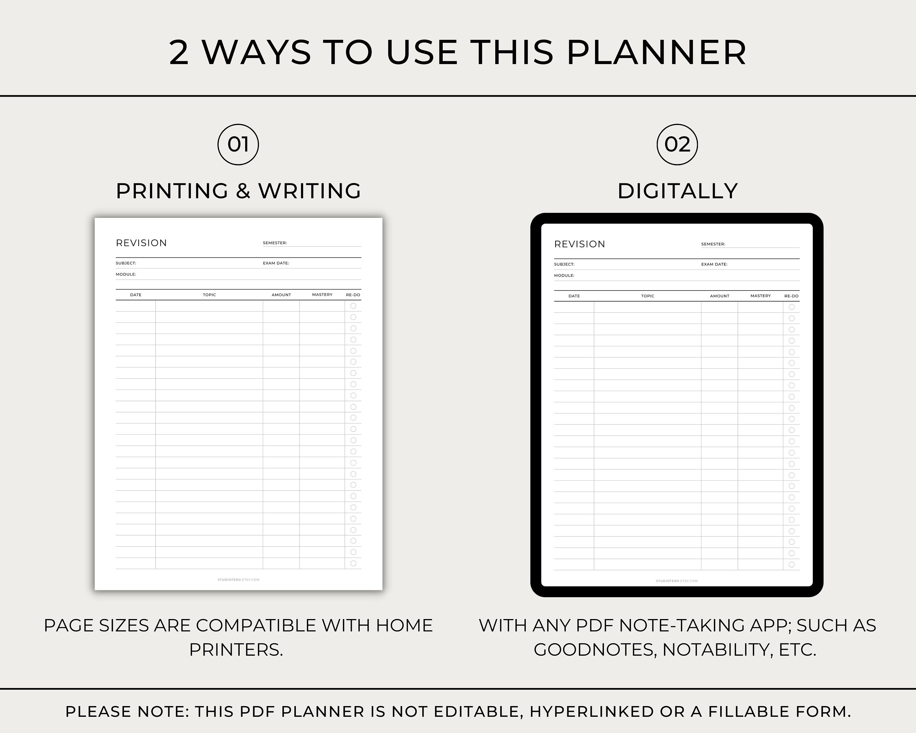 Revision Planner, Printable, Minimal, Students Study Log, Exam Planner ...