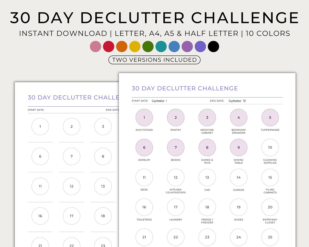 30 Day Declutter Challenge, Printable, Minimal, Declutter Challenge ...