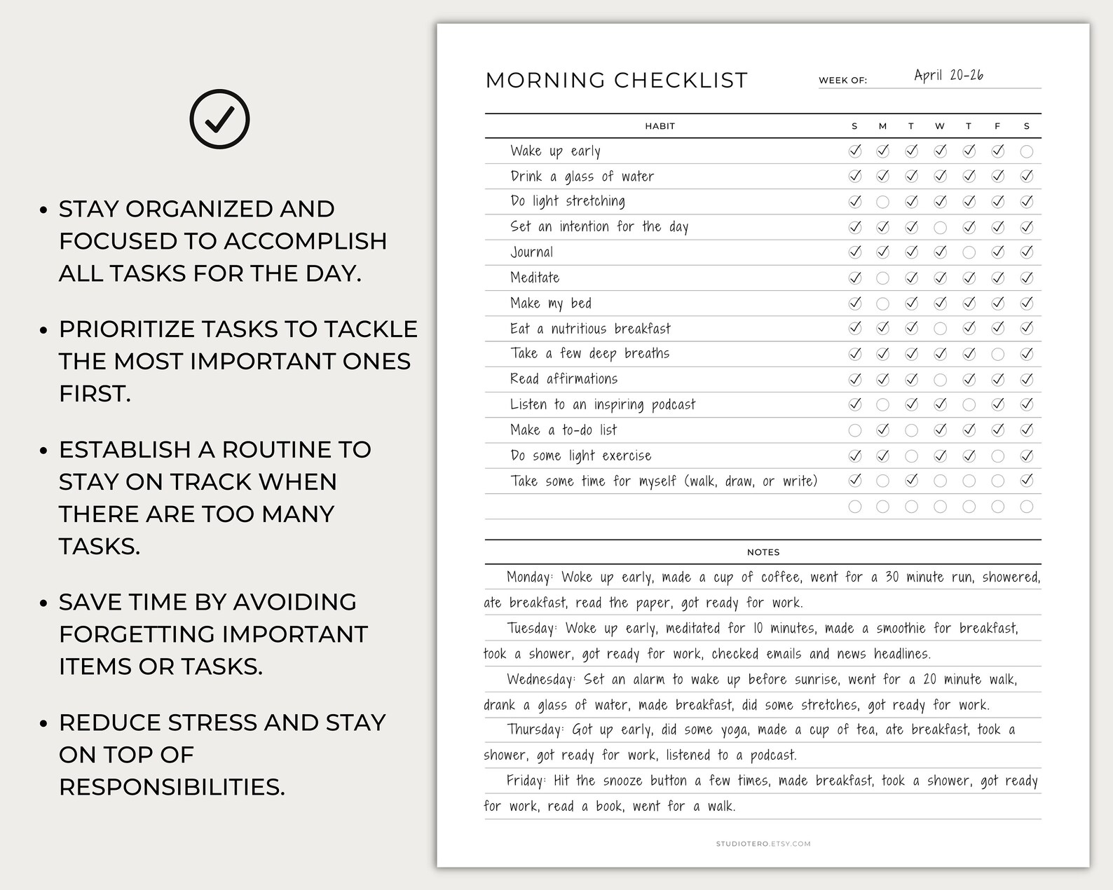Morning Checklist, Printable, Minimal, to Do List, Daily Tasks Planner ...
