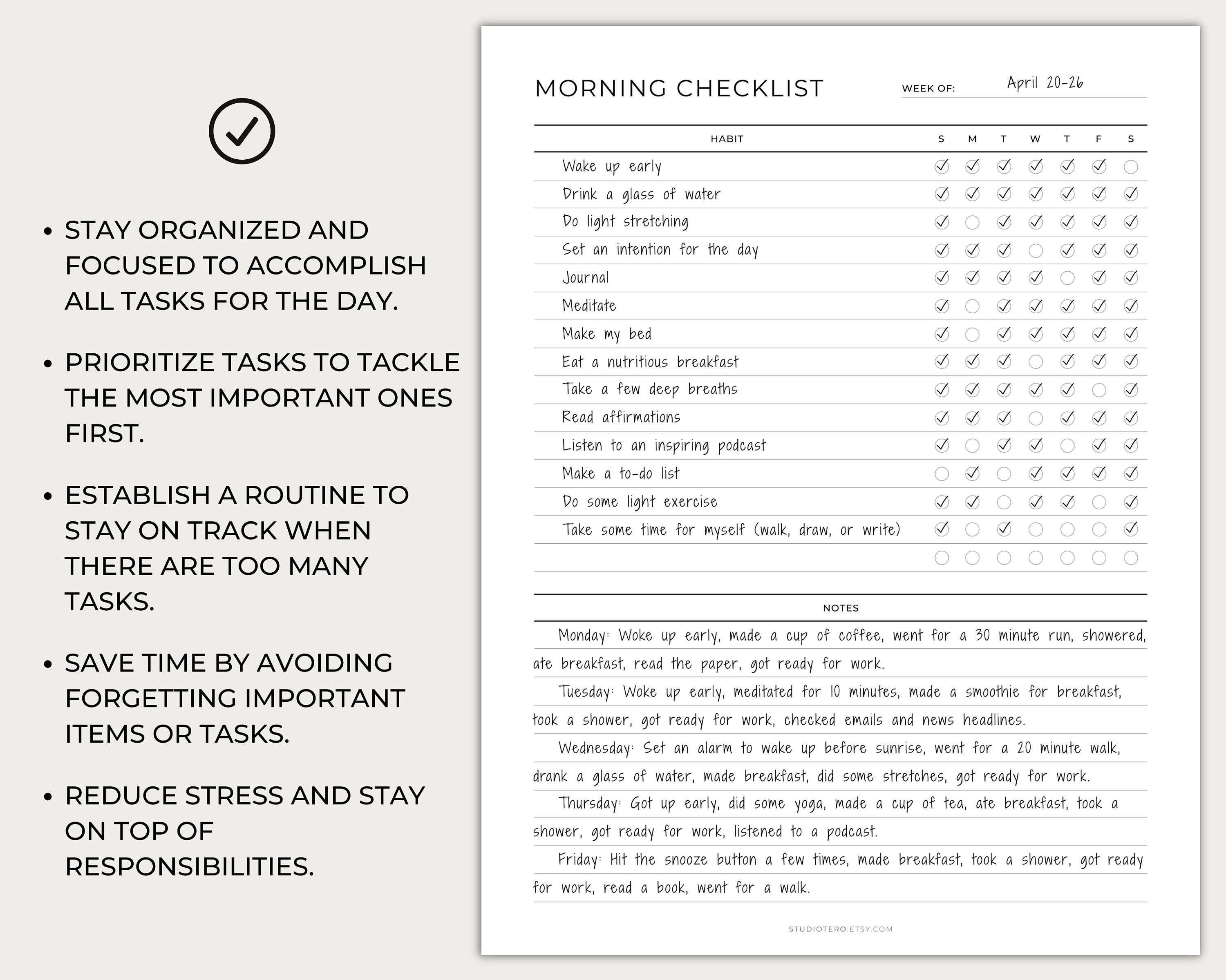Morning Checklist, Printable, Minimal, to Do List, Daily Tasks Planner ...