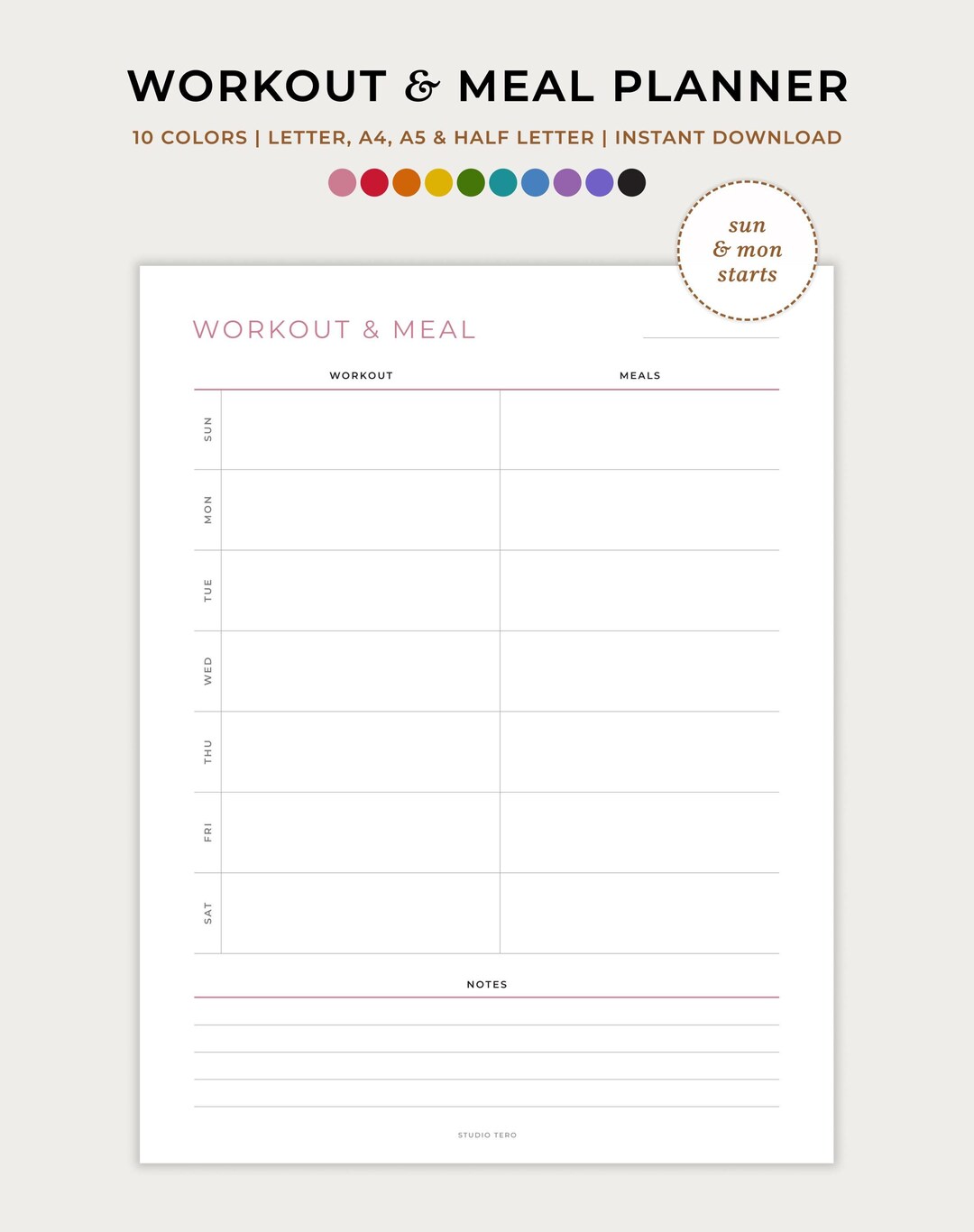 Workout and Meal Planner, Exercise Planner, Menu Planner, Weekly ...
